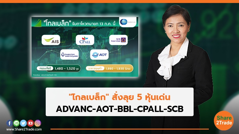 "โกลเบล็ก"สั่งลุย 5 หุ้นเด่น ADVANC-AOT-BBL-CPALL-SCB | Share2Trade